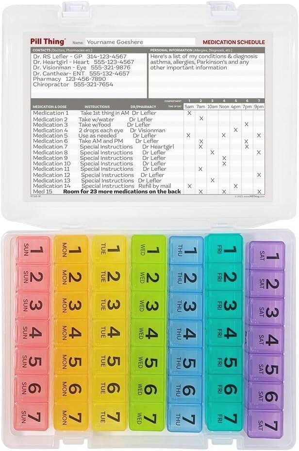7 Times a Day Weekly Pill Box Organizer Case, Secure 7X Pillbox w ...