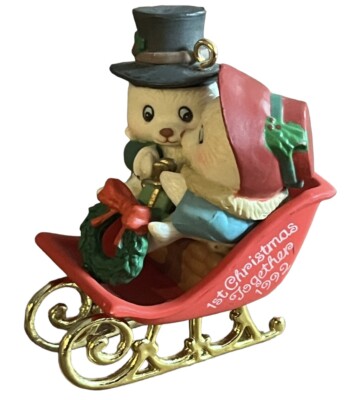 First Christmas Together 1992 Bears in Sleigh Ornament M. Gilmore ...