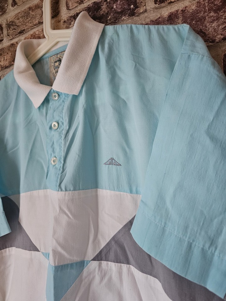 Vintage Gallini Leisure Wear Polo Top Blue White Colour Block Large 80s ...
