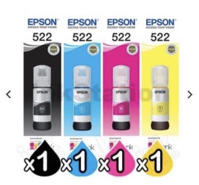 Epson T522 GENUINE Ink 4-Pack of 65ml C,M,Y,BK for EcoTank Printers ...