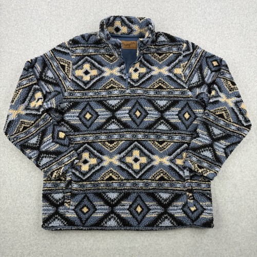 Wrangler Sweater Mens XL Blue Sherpa 1/4 Zip Aztec Western Retro Fleece ...