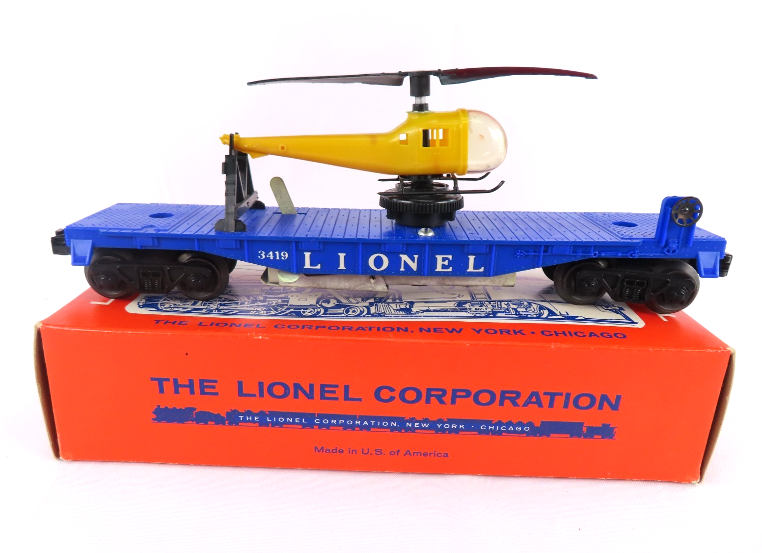 Lionel Postwar 3419 Operating Helicopter Car w/ YELLOW Coptor - 1963 ...