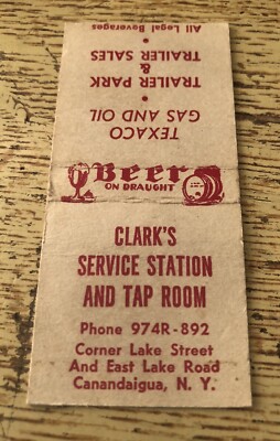 Clark’s Service Station And Tap Room Canadaigua New York Matchcover 40s ...