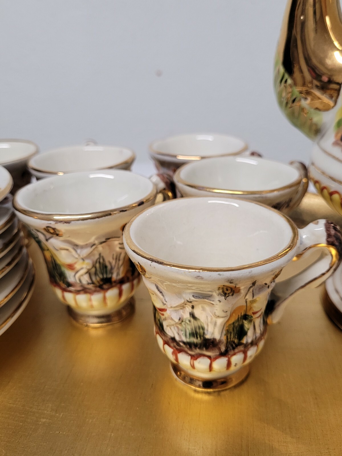 (Rare)Antique R.Capodimonte Italy Gold/Tan Relief Cherubs/camel Tea Set ...