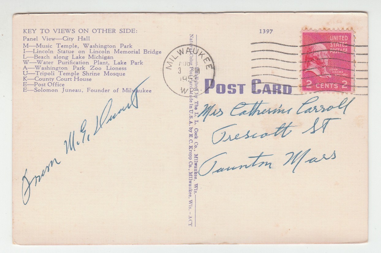 [68552] 1953 GREETINGS from MILWAUKEE, WISCONSIN LARGE LETTER POSTCARD ...