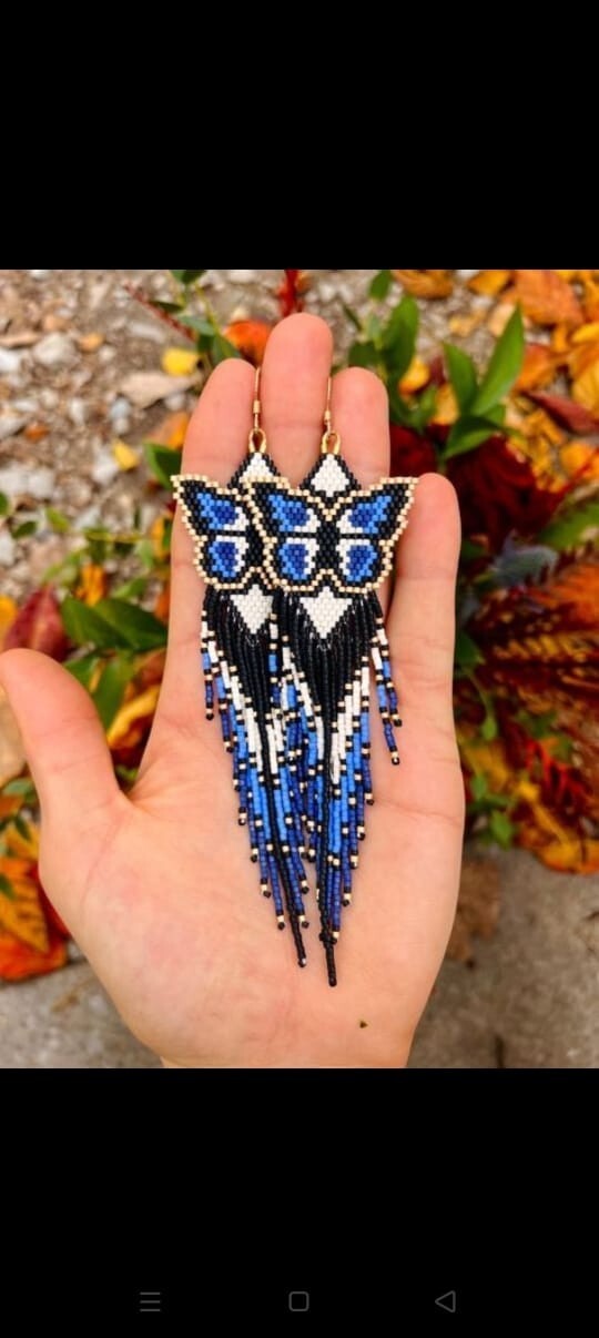 Tribal Earrings Native Large Boho American Seed Beads Handmade Earring ...