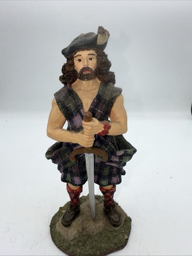 Sculptures UK Handmade 5.8" Figurine Scottish Highlander Clansman Sword ...