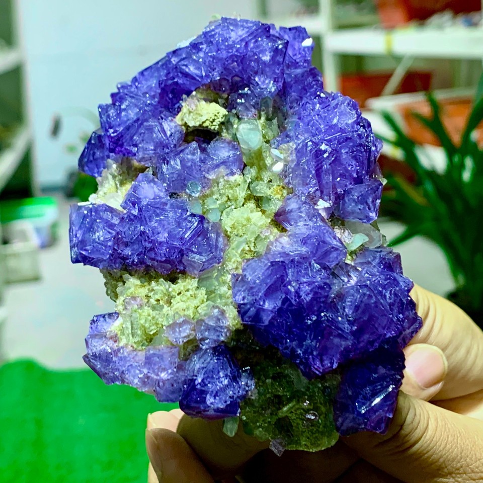 359G Beautiful blue-violet Potassium alum Octahedral Crystal Calcite ...