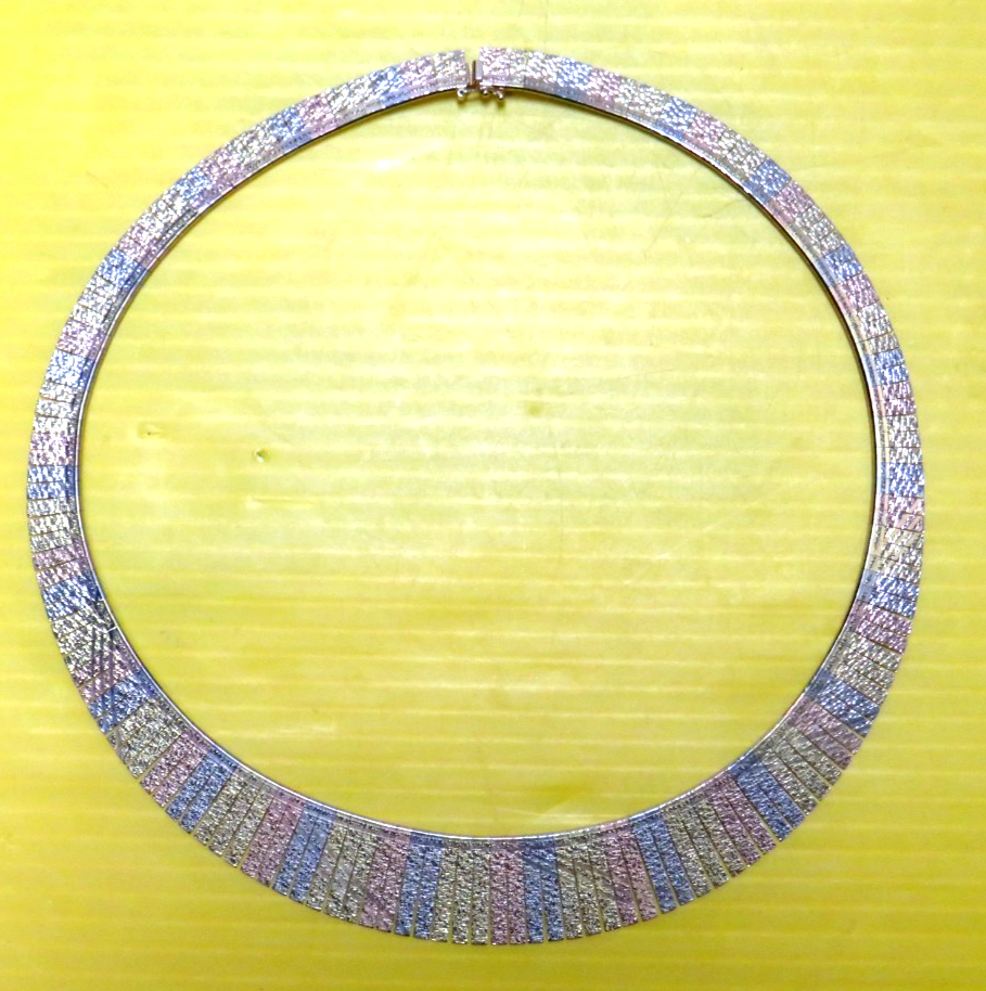 GOLD NECKLACE 14K 3-Color Cleopatra Graduated Collar 16.75" Stunning ...