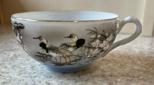 Vintage Japanese Teacup, Translucent Bone China Hand Painted Birds ...