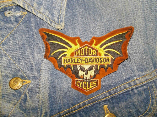 Vtg 70s HARLEY Skull BAT WINGS Old Outlaw BIKER Motorcycle PATCH~Vest ...