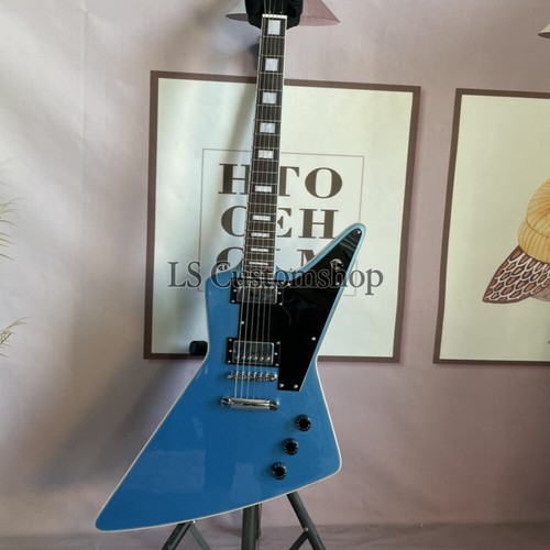 Factory Metallic Blue Explorer Electric Guitar HH Pickup Solid Mahogany ...