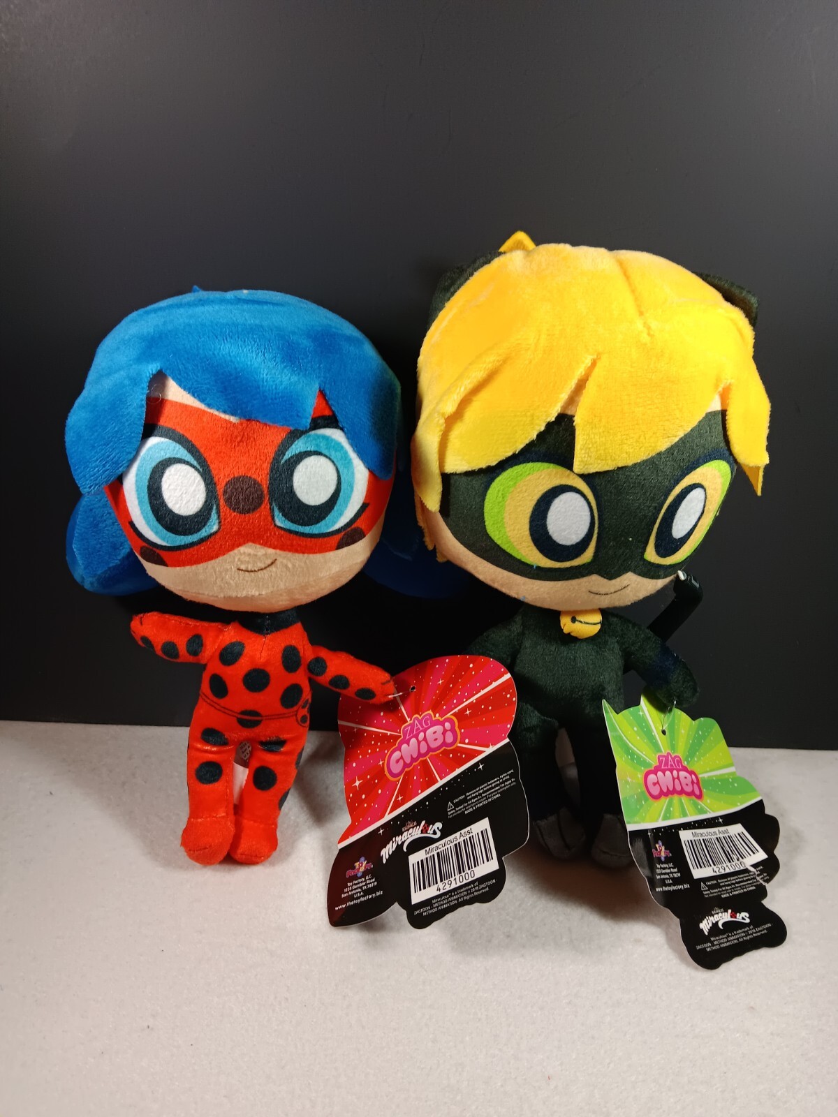 Miraculous Zag Chibis Plush Set of 2 Cat Noir & Ladybug Stuffed Animal ...