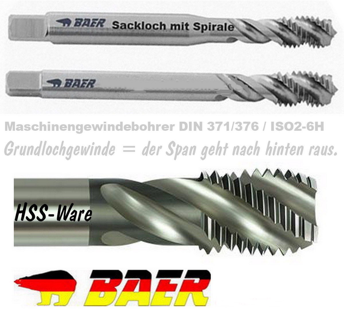 Gewindebohrer BAER M2 - M20 HSS Maschinengewindebohrer Sackloch gewinde ...