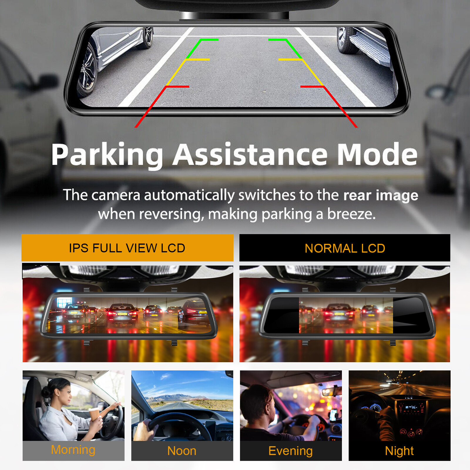 10" Full Touch HD 1080P Car Dual Lens DVR Rear View Mirror Video Dash ...