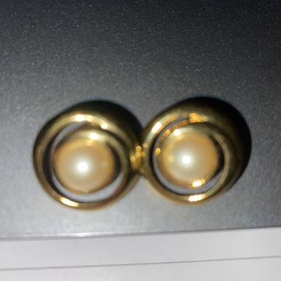 Vintage Liz Claiborne LCI Goldtone Post Round Earrings Faux Pearl ...