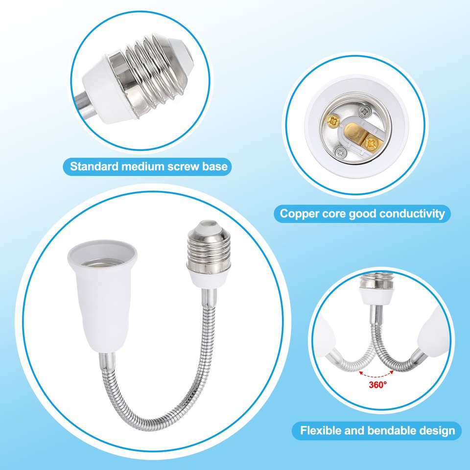15.7 Inch E26/E27 Light Socket Extender for Medium Screw Base White ...