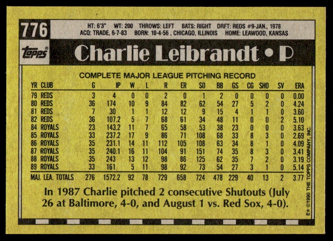 1990 Topps - #776 Charlie Leibrandt for sale online | eBay