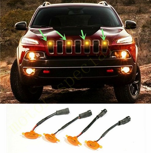 For Jeep Cherokee 2014-2024 yellow Raptor Style Front Grill LED Marker ...