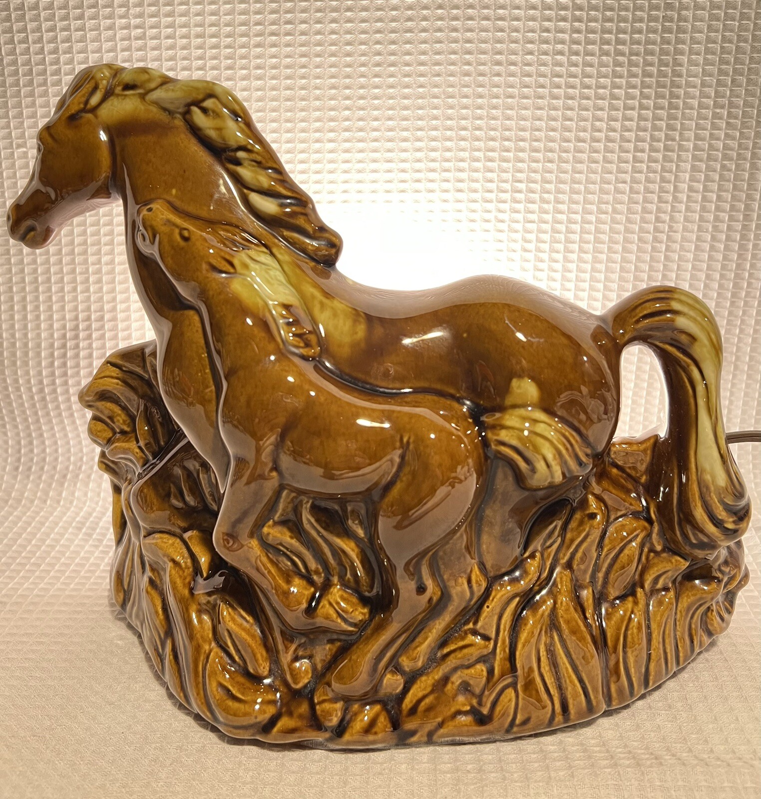 Vtg. PHIL-MAR-Brown/Tan Mare&Foal Horses-MCM-9X10.75”Ceramic TV/Table ...