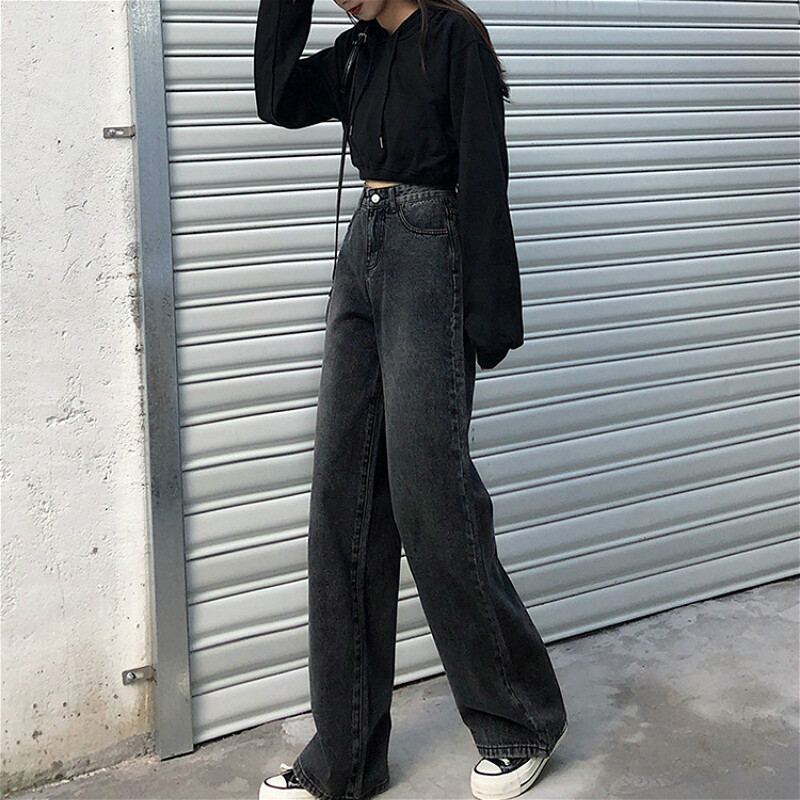 Loose Denim Pants Jeans Trousers Lady Wide Leg High Waist Retro Casual ...