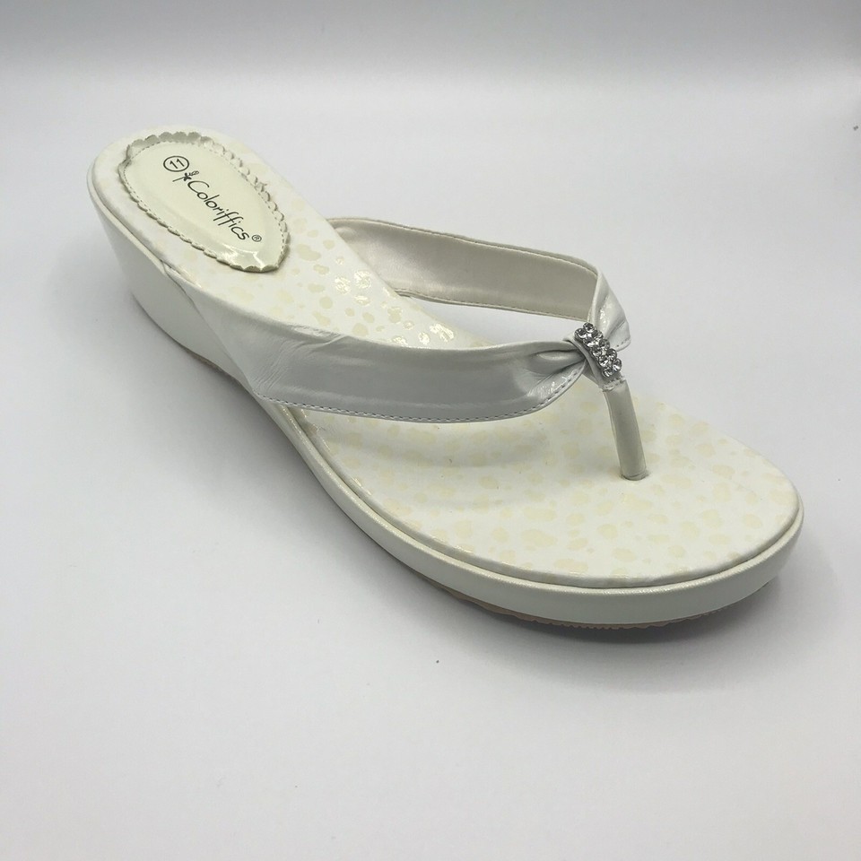 Coloriffics Brooke Sandals Size 11 Off White Smooth Wedge Rhinestone ...