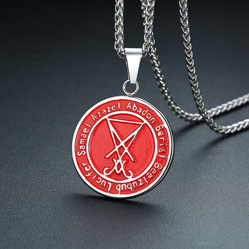 Red Sigil of Lucifer Men Necklace Pendant Pagan Occult Satanic Inverted ...