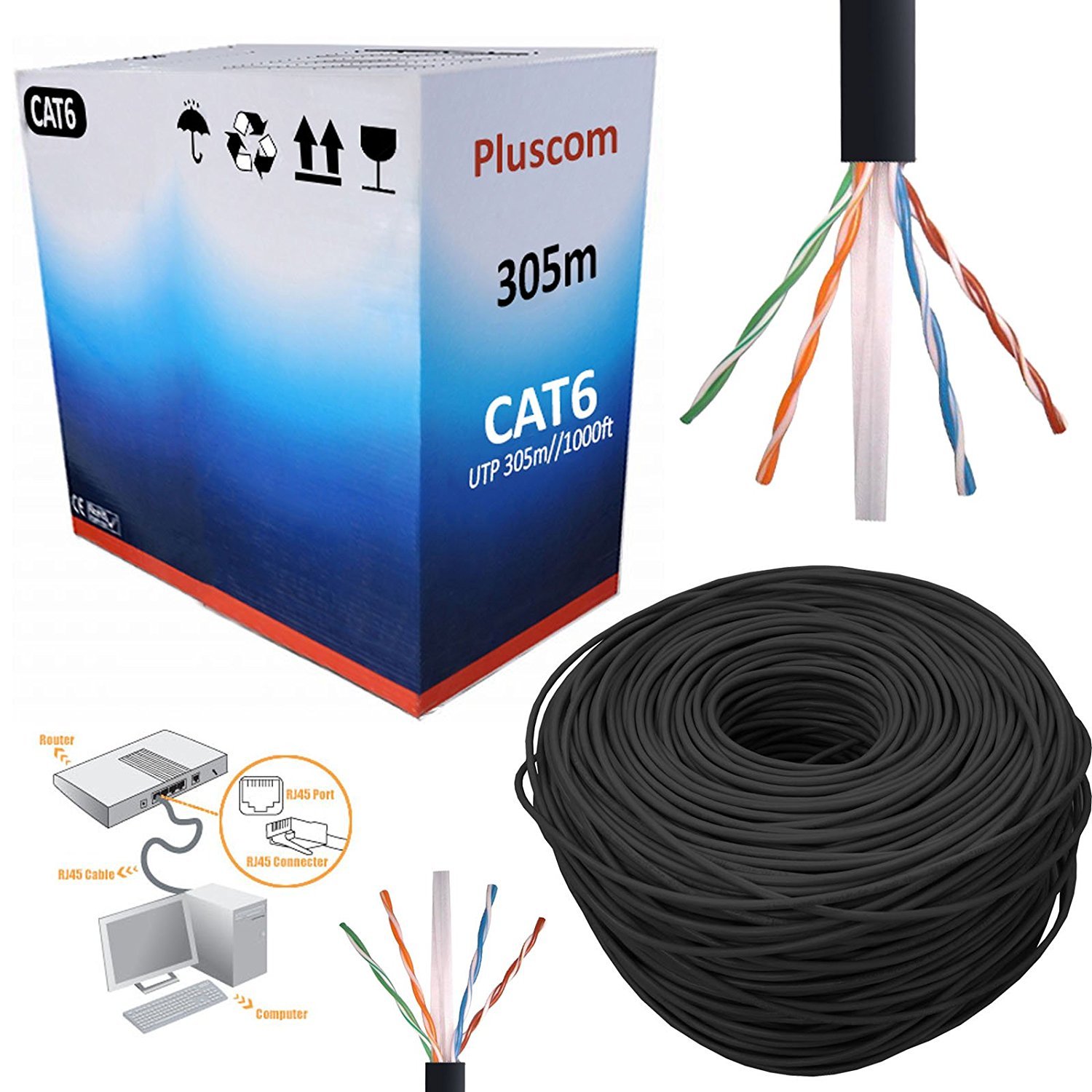 CAT6 Network ethernet Cable 305m UTP FTP RJ45 Patch Roll Lan Outdoor ...