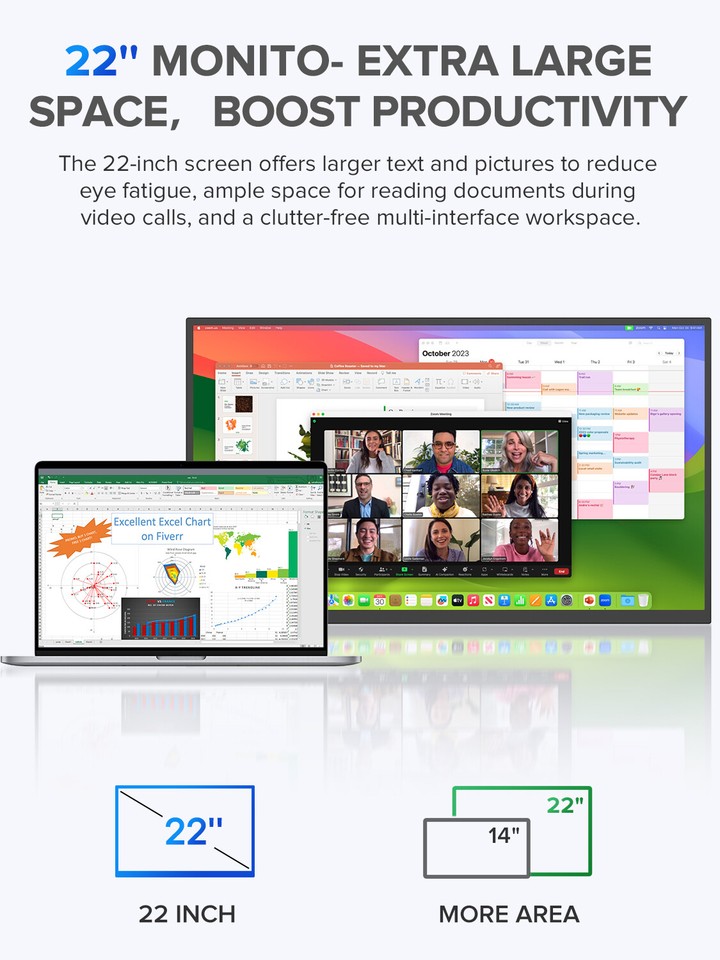 UPERFECT 22 Inch Portable Monitor 2K 2560*1440 Laptop Display Computer ...