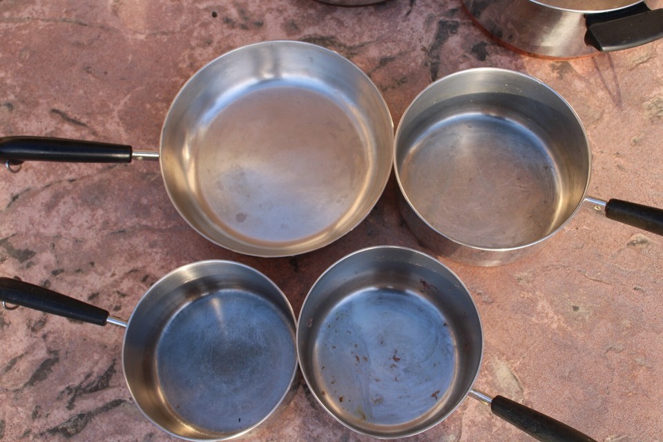 A LOT OF 8 Revere Ware NON MAGNETIC Copper Bottom SKILLET PAN POT ...