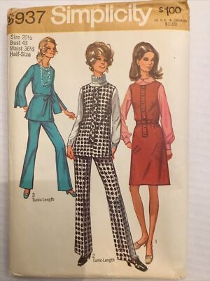VTG 60s Simplicity 8937 Womens 20 Half Size MoD Dress Tunic Pant Suit ...