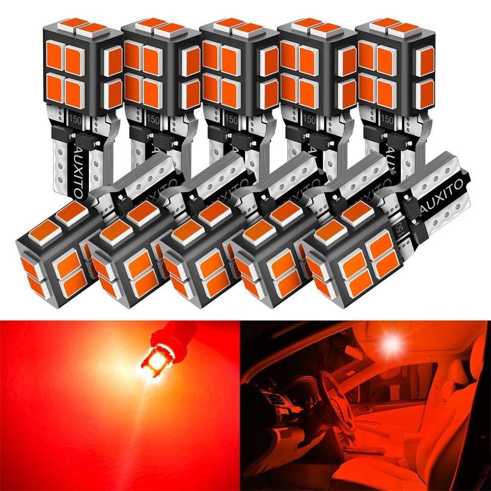 AUXITO 10x T10 Red SMD LED Interior Bulbs Light 194 168 175 W5W 2825 ...