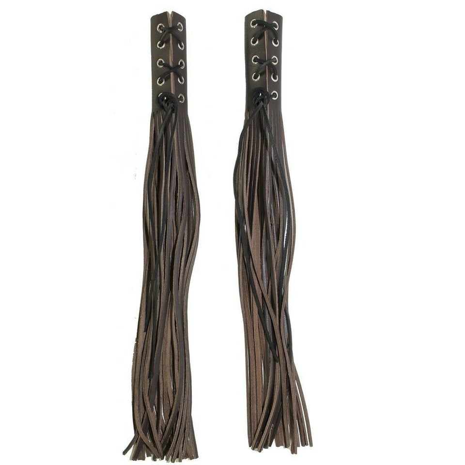 Motorcycle Handlebar Grip Leather Fringe Covers Dark Brown 22 1/2 Inch ...