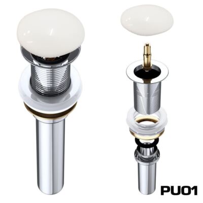 Bathroom Wash Basin Sink Waste Plug Round Gloss White Ceramic Stop ...