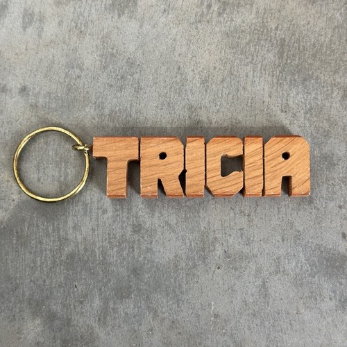 Vintage Wooden Keychain - Name TRICIA Personalized, Carved, Gift For ...