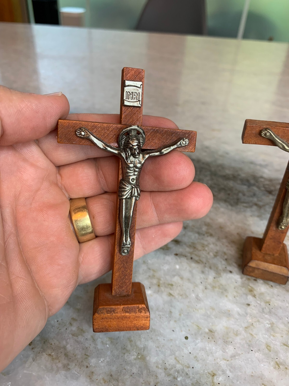 2 (Pair) Wooden Wood Jesus Cross / Crucifix INRI Jesus Nazareth Small ...