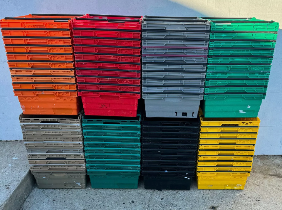 200 x Bail Arm Crates Storage Plastic Boxes Stacking Tray 600 X 400 X ...