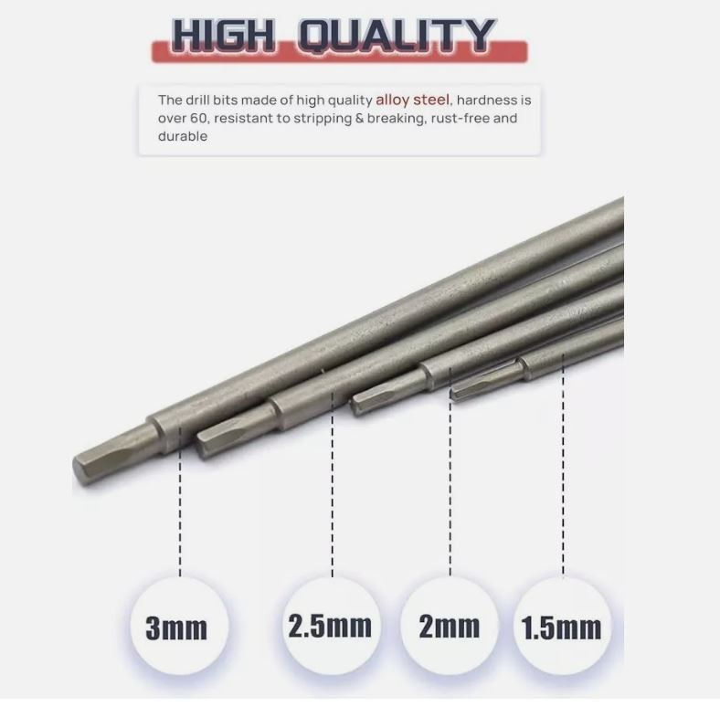 Metric Hex Driver Speed Tip RC Power Tool Bits Set of 4 (1.5, 2.0, 2.5 ...