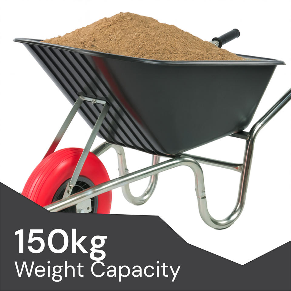 KCT 110L BLACK WHEELBARROW - GARDEN BUILDERS HEAVY DUTY WITH REINFORCED ...