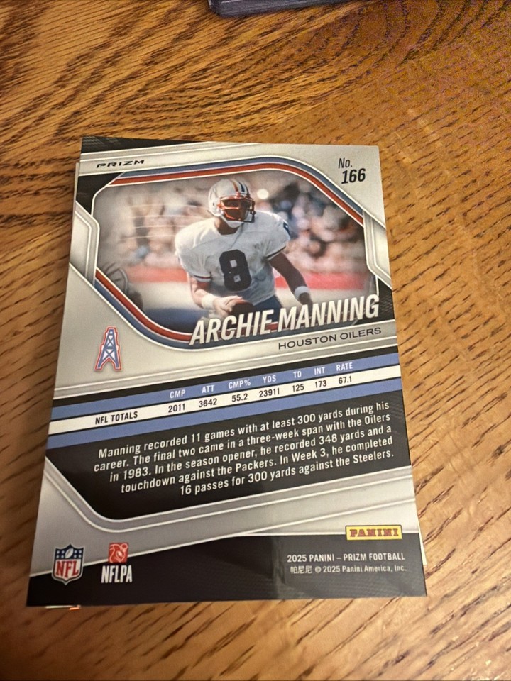 ARCHIE MANNING 2025 Panini Prizm Laser Prizm #166 Oilers | eBay