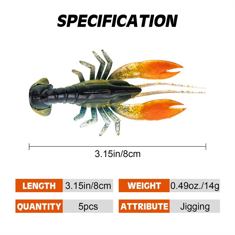 5pcs/lot Soft Fishing Lures Crawfish Lures Swimbaits Shrimp Bait Hook ...
