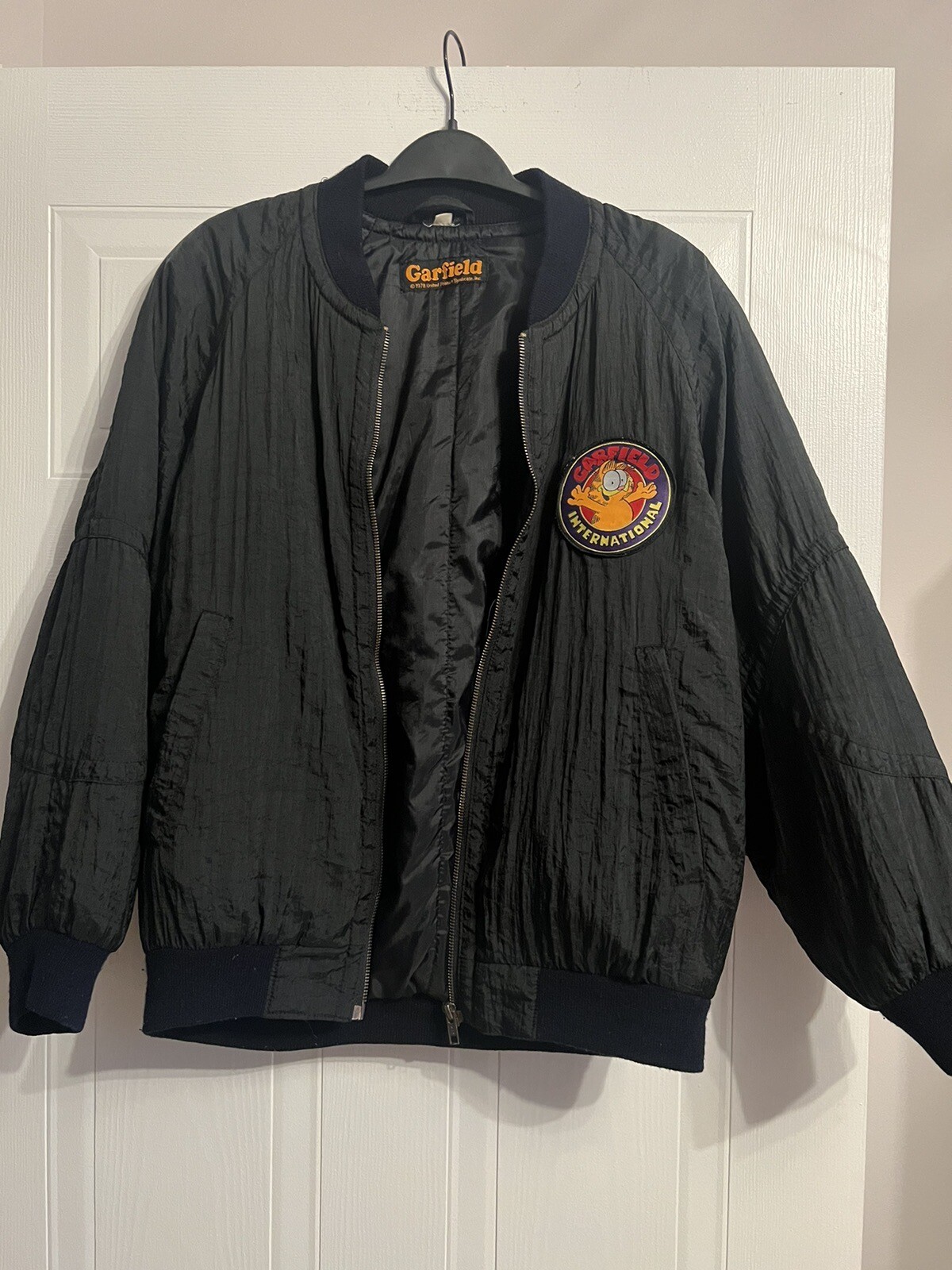 Garfield Nylon Bomber Jacket Vintage Embroidery Small - Gem