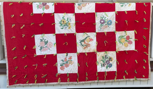 Antique? Primitive Hand Made Different Flowers Patchwork Quilt Iris Tulips Poppy | eBay