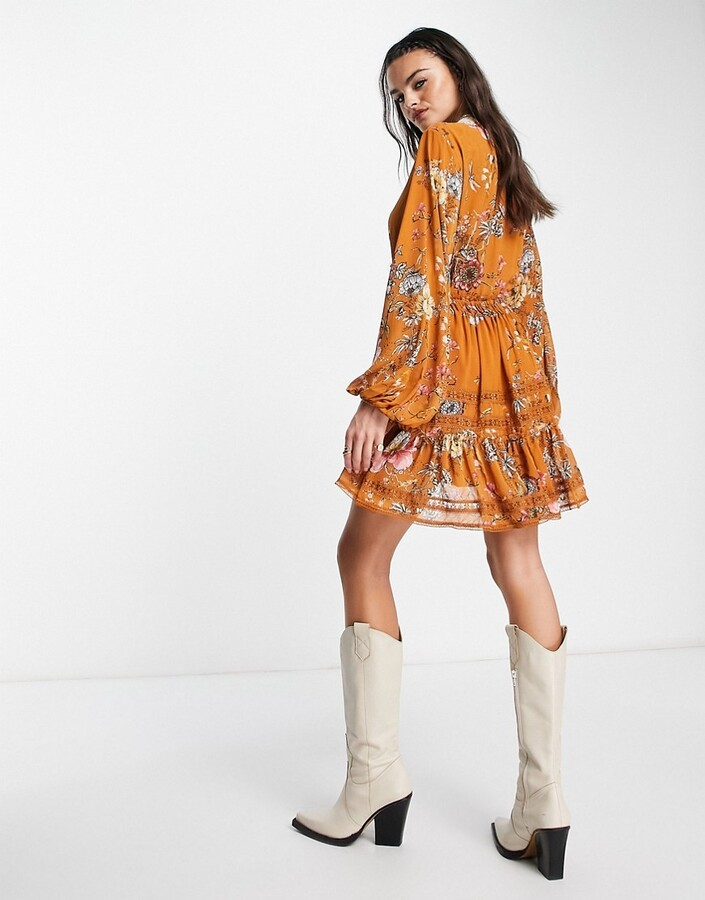 $128 Free People Rust Cherry Blossom Chiffon Tiered Mini Dress XS NEW ...