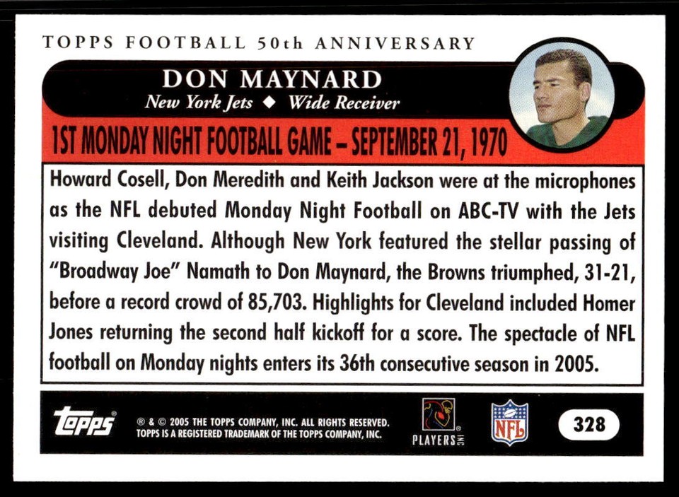 2005 Topps 1st Edition 328 Don Maynard New York Jets GM Football Card ...