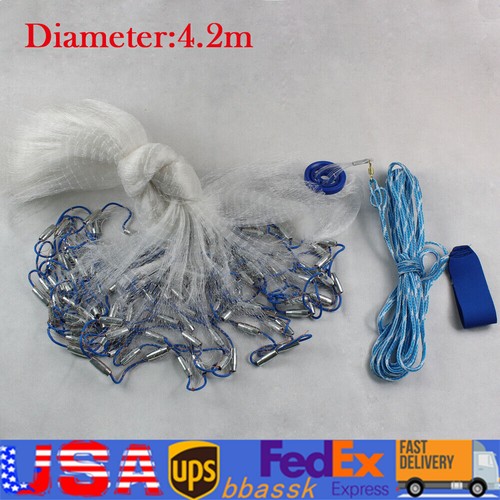 14ft Hand Cast Fishing Net Quick Throw Nylon Mesh Drawstring | eBay