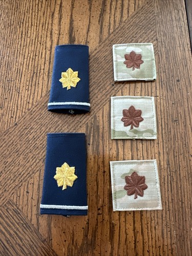 USAF Air Force Epaulets Major Large Pair Gold Blue With Hook And Loop ...