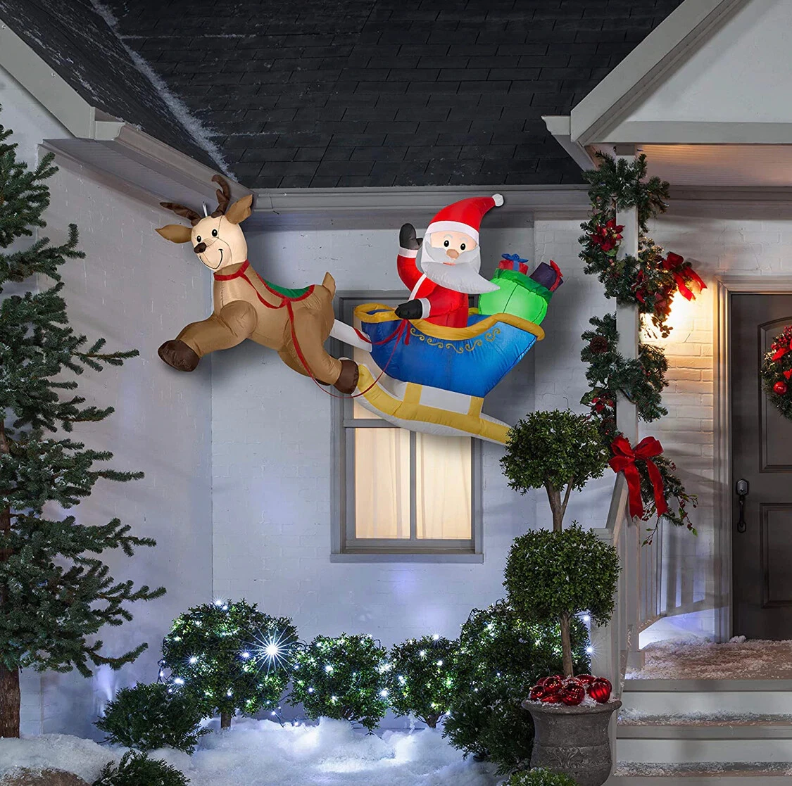 Santa And Reindeer Roof Decoration