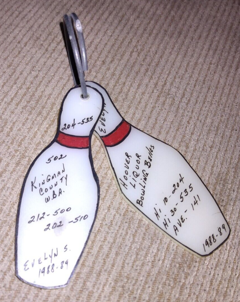 VINTAGE 70s 80s BOWLING PIN KEY RINGS & LEAGUE CHAMPS PIN ORIG KINGMAN ...