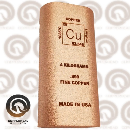 4 Kilogram kg (8.8 lb) Element Cast Copper Bar .999 Fine Bullion Pound ...